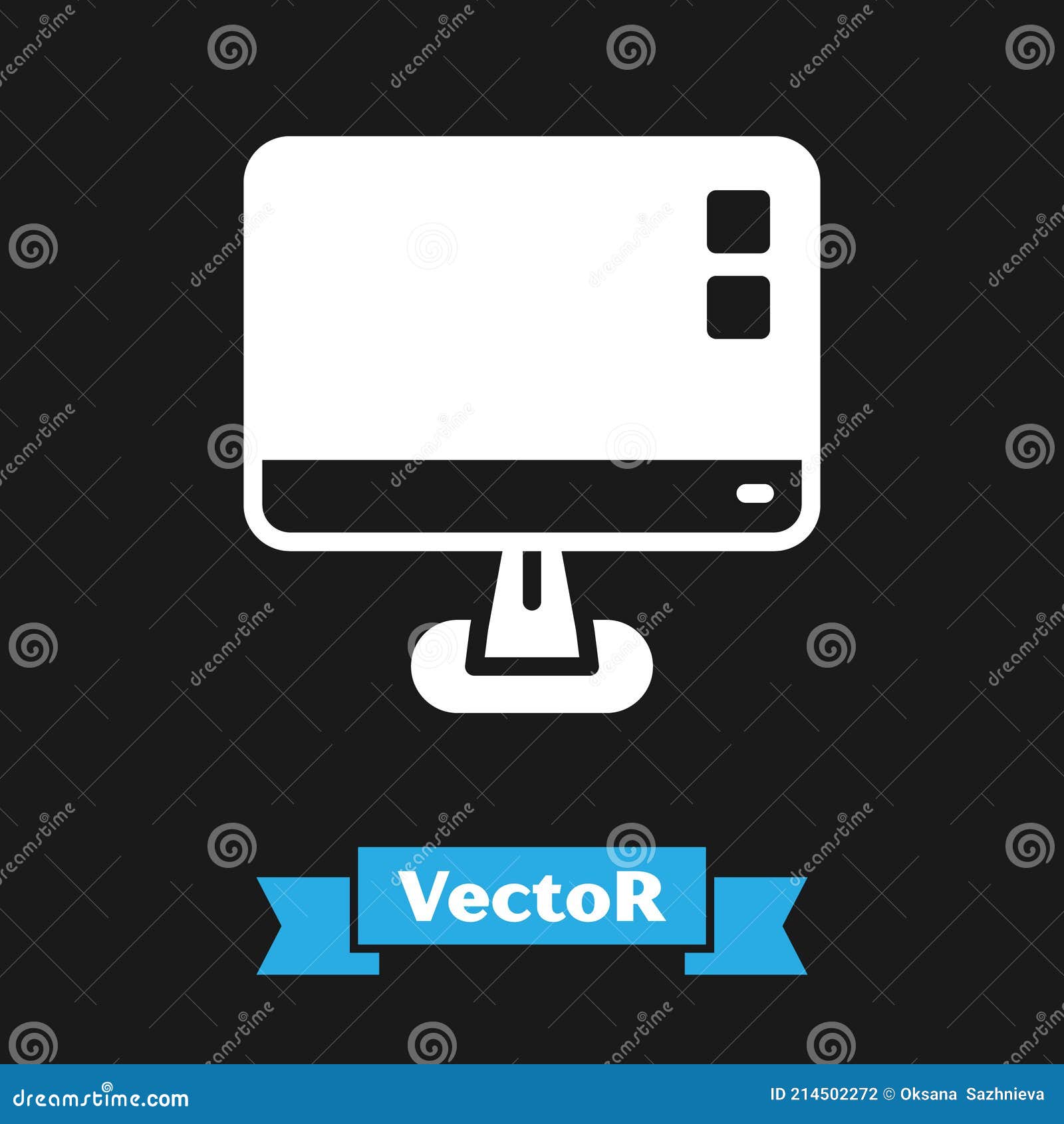 White Computer Monitor Screen Icon Isolated on Black Background ...
