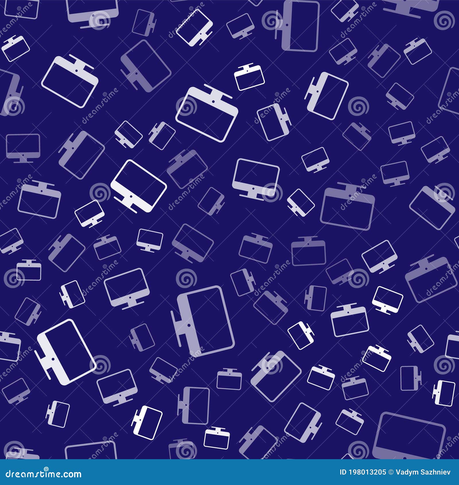 White Computer Monitor Screen Icon Isolated Seamless Pattern on Blue ...