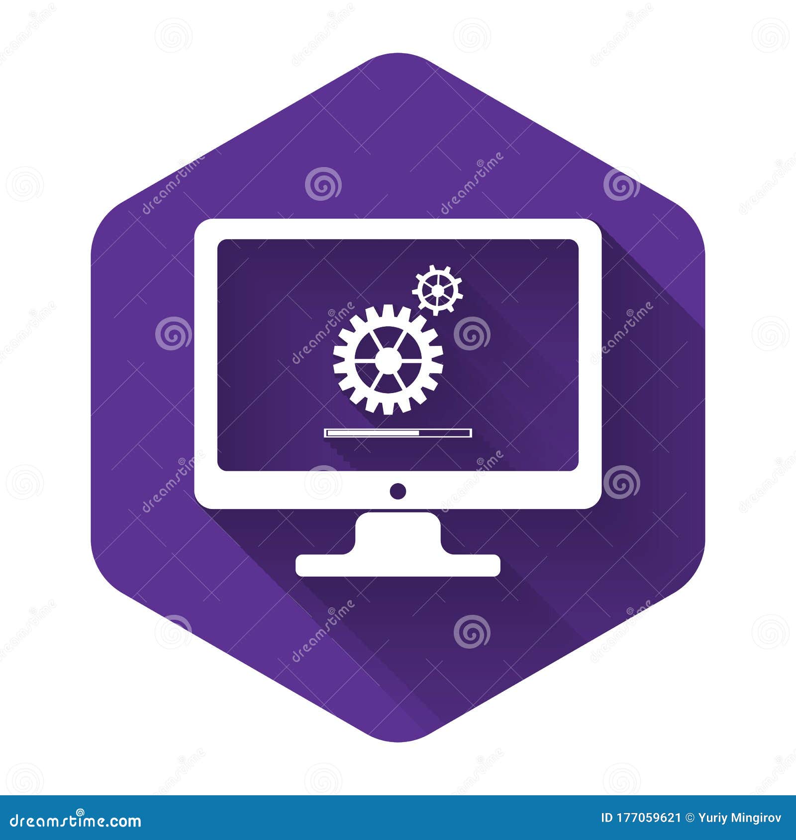 White Computer Monitor Update Process with Gear Progress and Loading ...