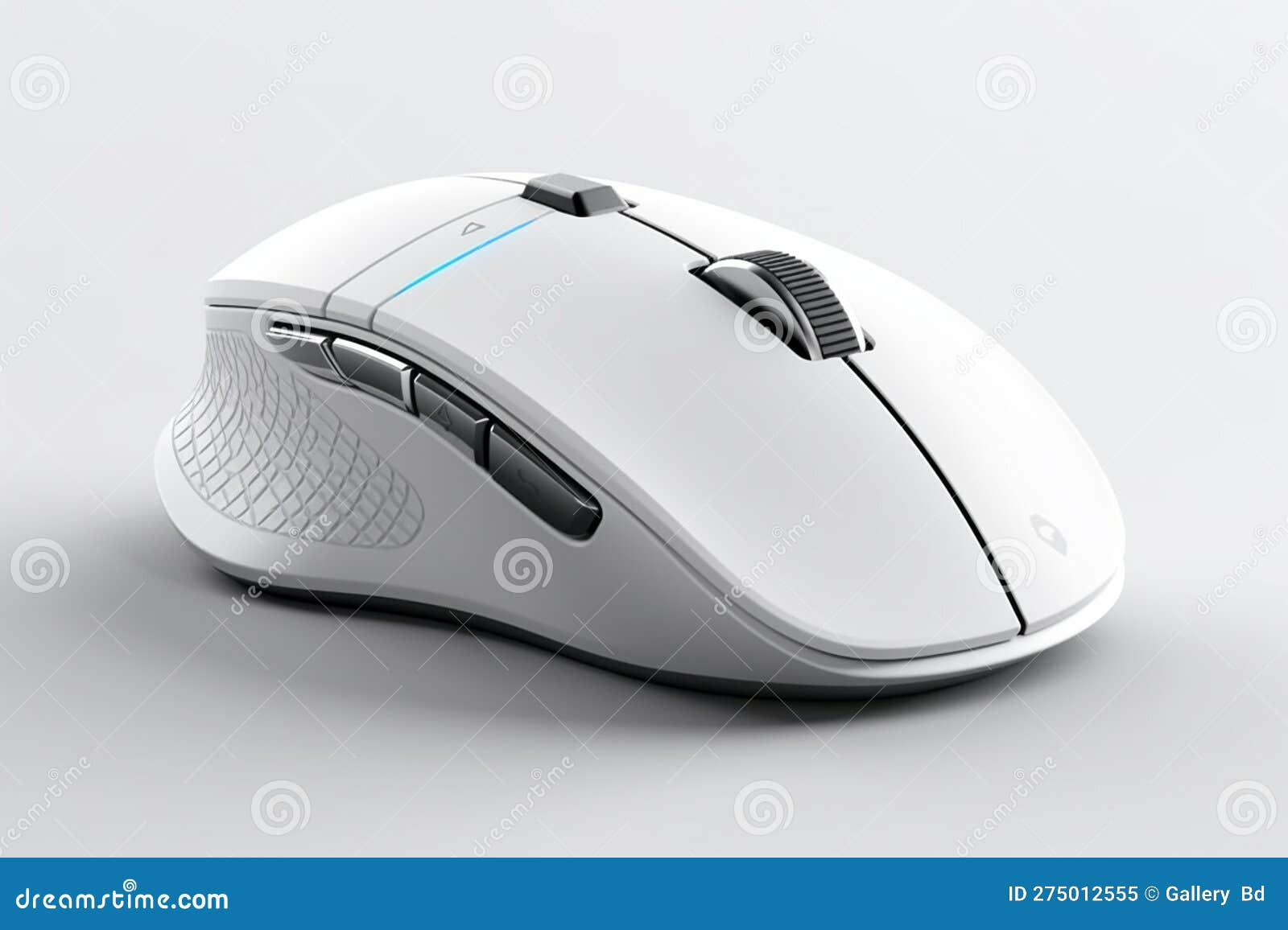 A White Computer Mouse with a Blue Button on the Bottom Stock ...