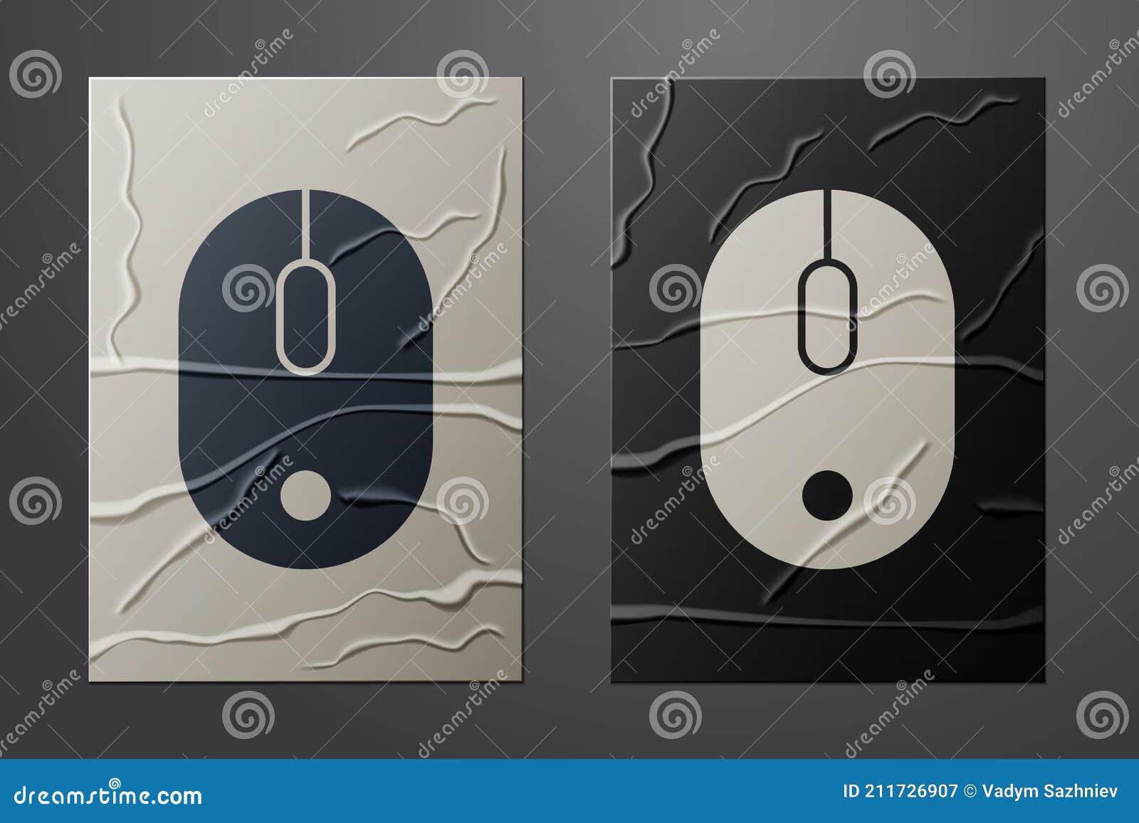 White Computer Mouse Icon Isolated on Crumpled Paper Background ...