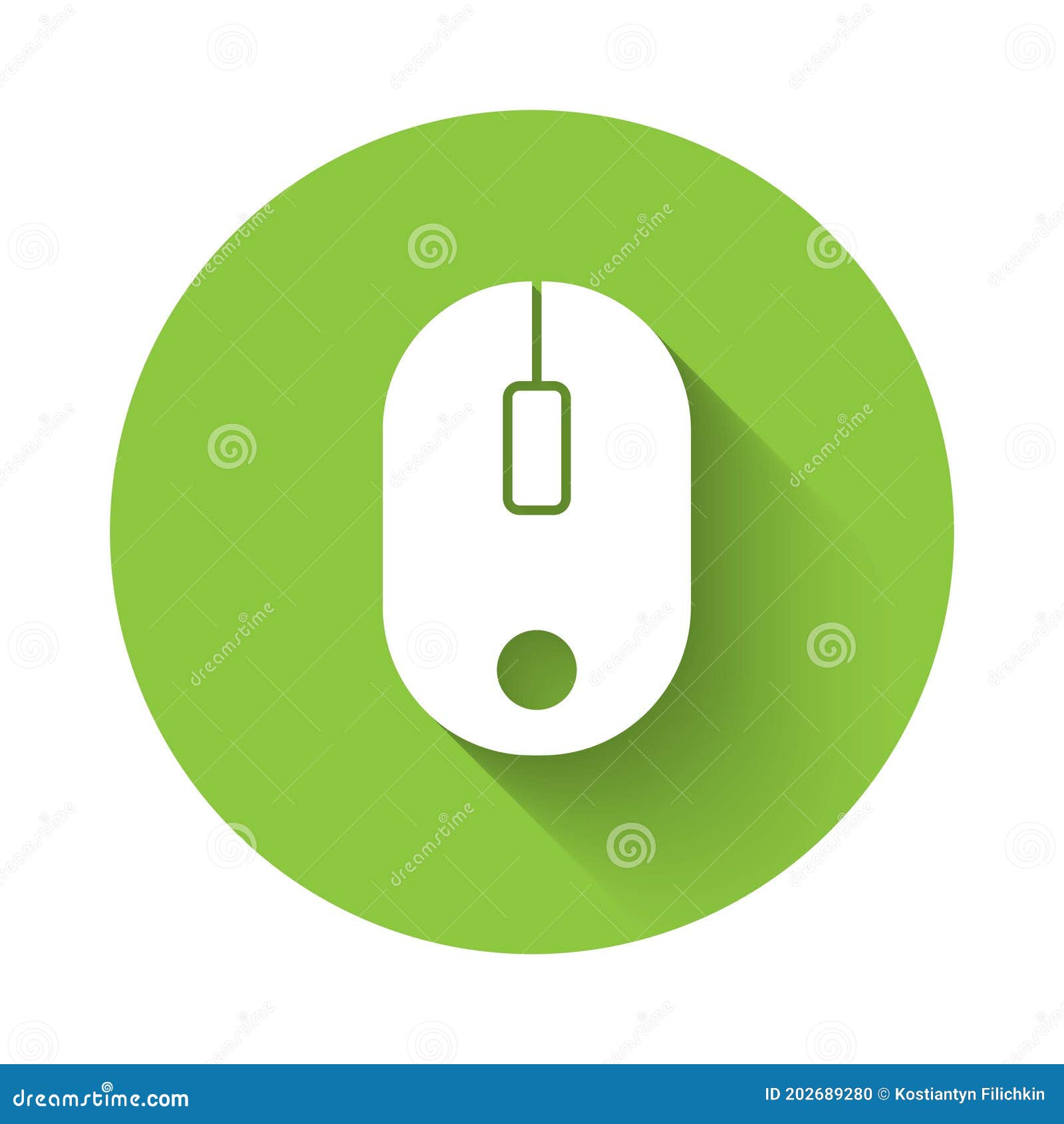 White Computer Mouse Icon Isolated with Long Shadow. Optical with Wheel ...