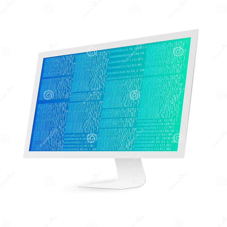 White Computer Screen with Binary Code. Binary Code Digital Technology ...