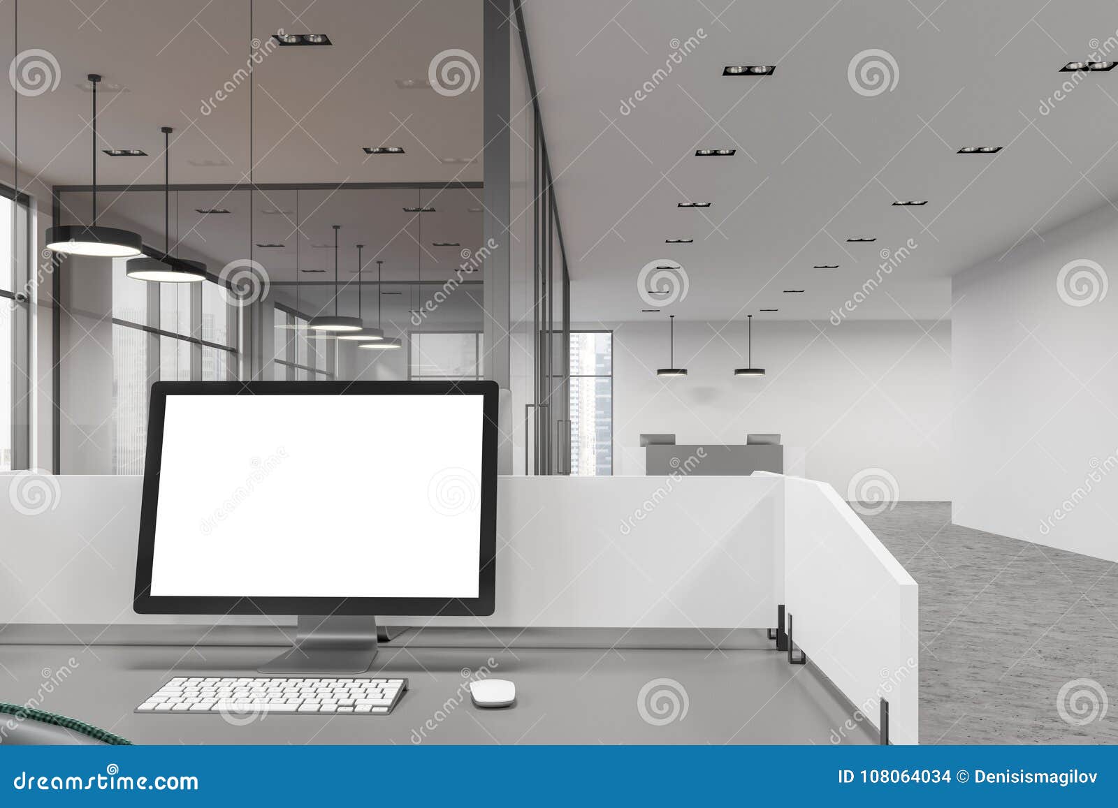 White Computer Screen on Office Desk Stock Illustration - Illustration ...