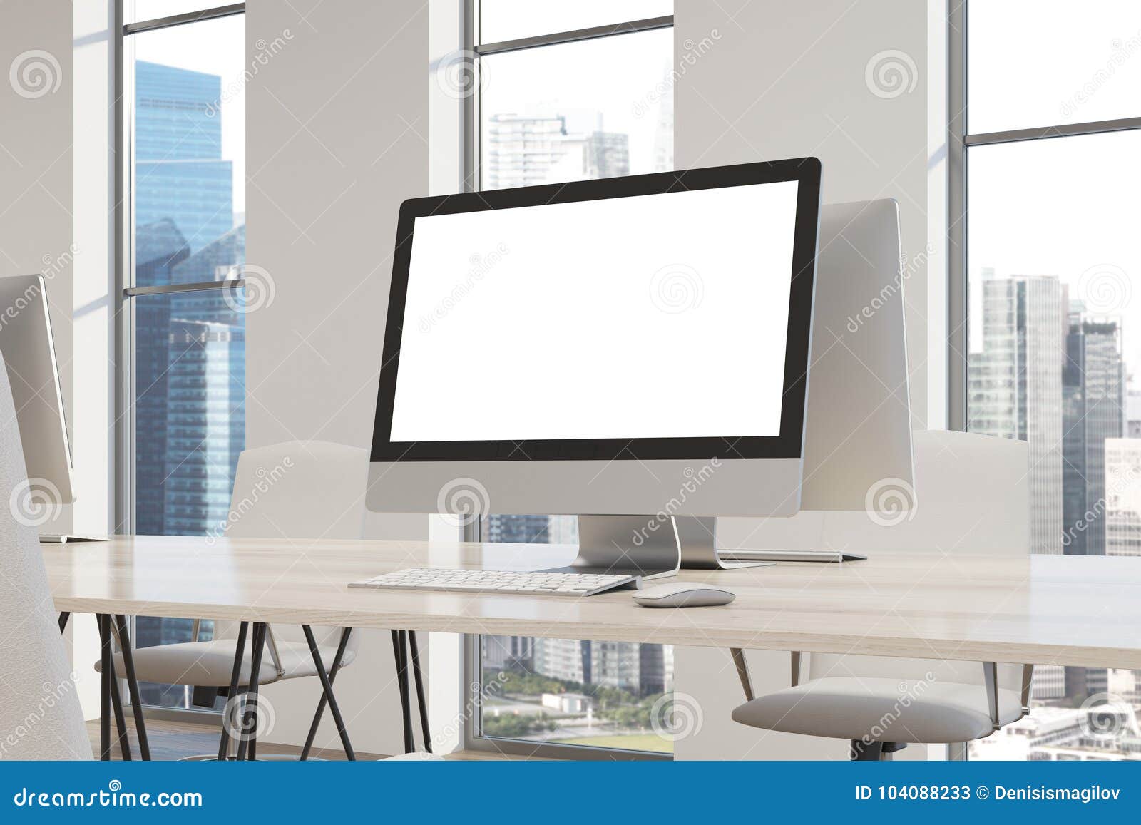 White Computer Screen on a White Desk Stock Illustration - Illustration ...