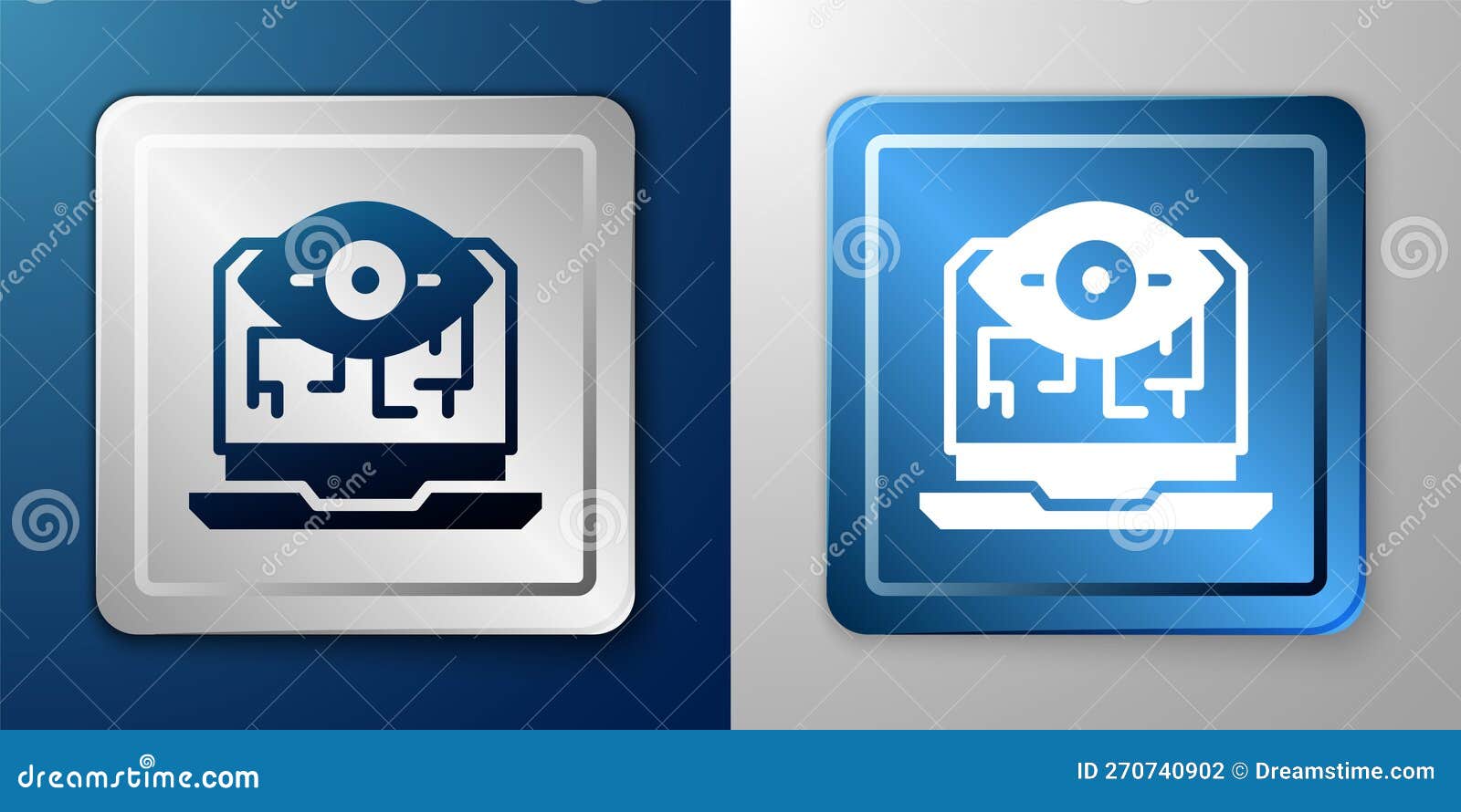 White Computer Vision Icon Isolated on Blue and Grey Background ...