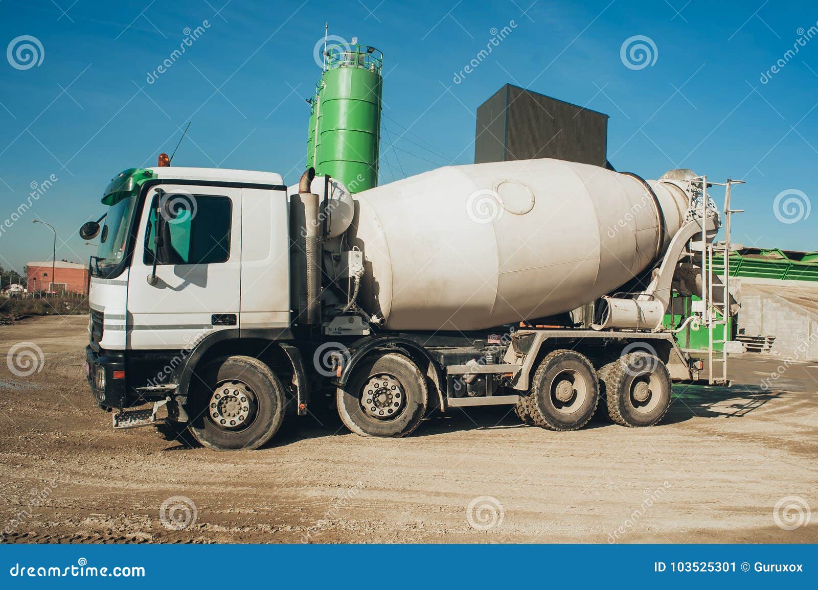 White Concrete Mixer Vehicle on the Construction Site Stock Image ...