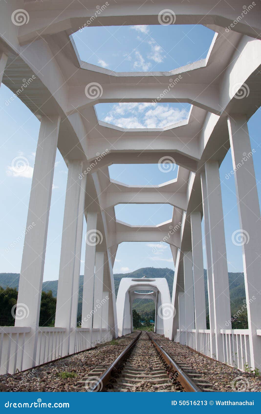 White Concrete Railway Bridge. Stock Image - Image of train ...
