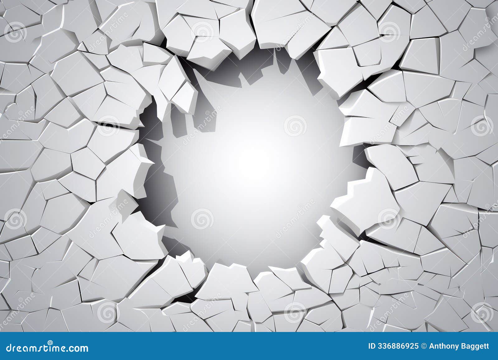 A White Concrete Wall with a Hole Ripped and Torn through the Centre ...