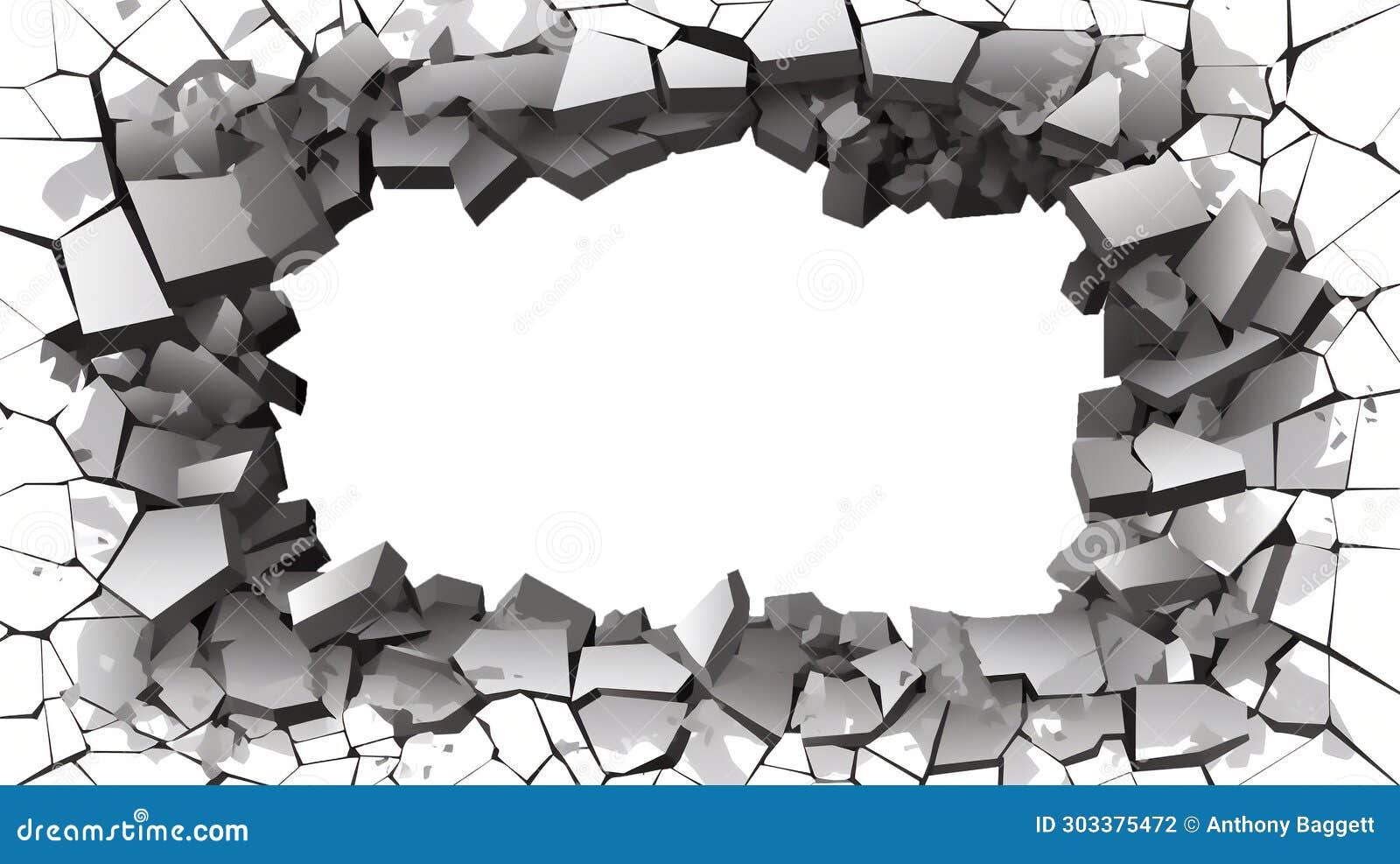 A White Concrete Wall with a Hole Ripped and Torn through the Centre ...