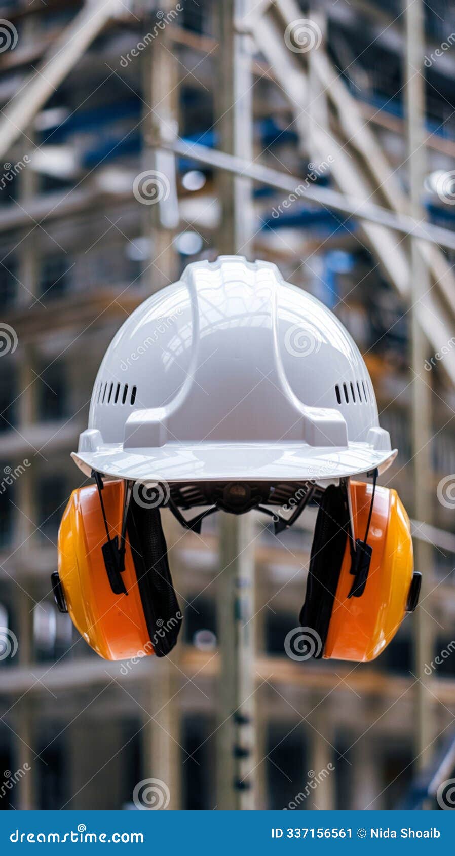 White Construction Hard Hat Centrally Positioned, Reflective Surface ...