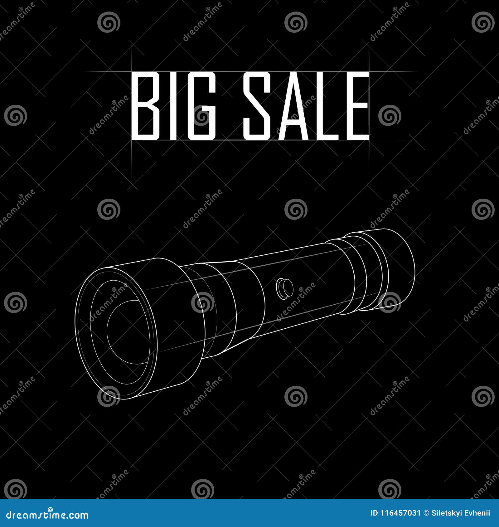 White Contour Drawing of a Flashlight on a Black Background Stock ...