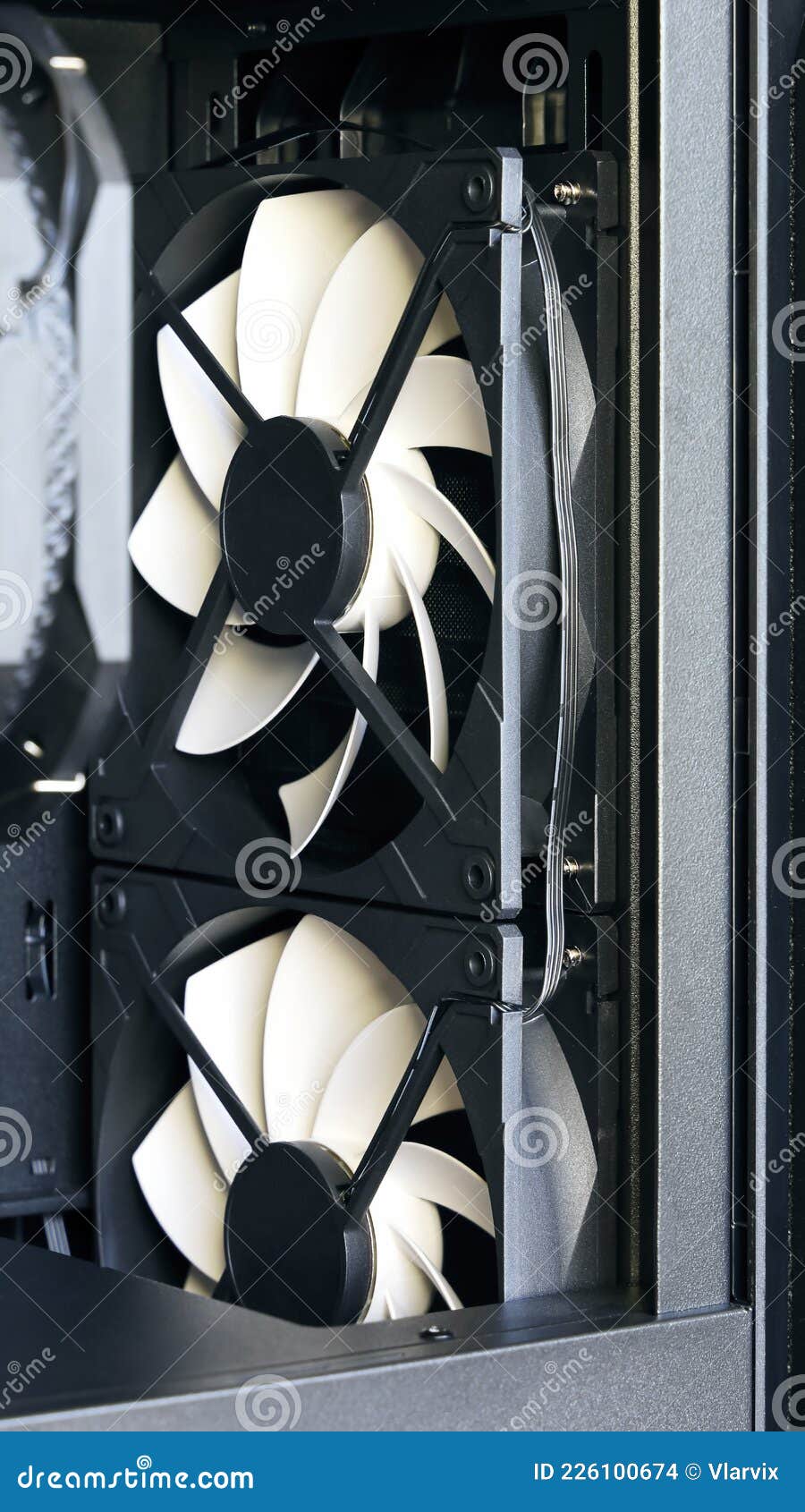White Cooling Fans in Computer System Unit Close-up Stock Photo - Image ...