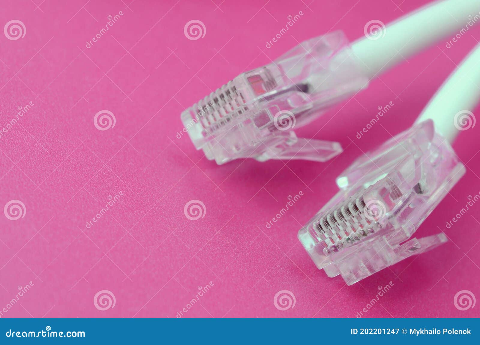 White Cord with Connector Rj45 on a Bright Pink Background. Network ...