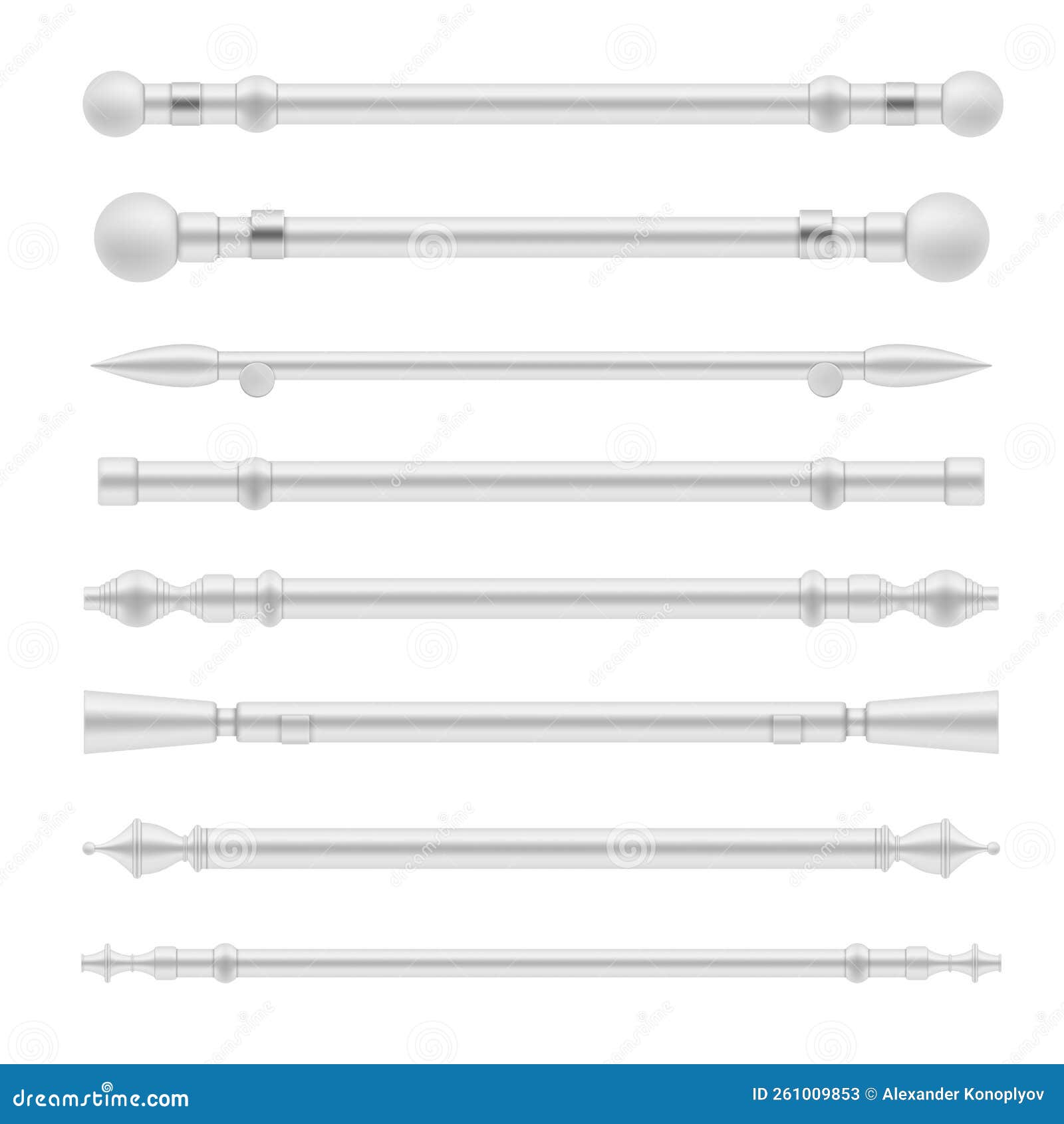 White Cornice for Curtains Set Realistic Vector Illustration Metallic ...