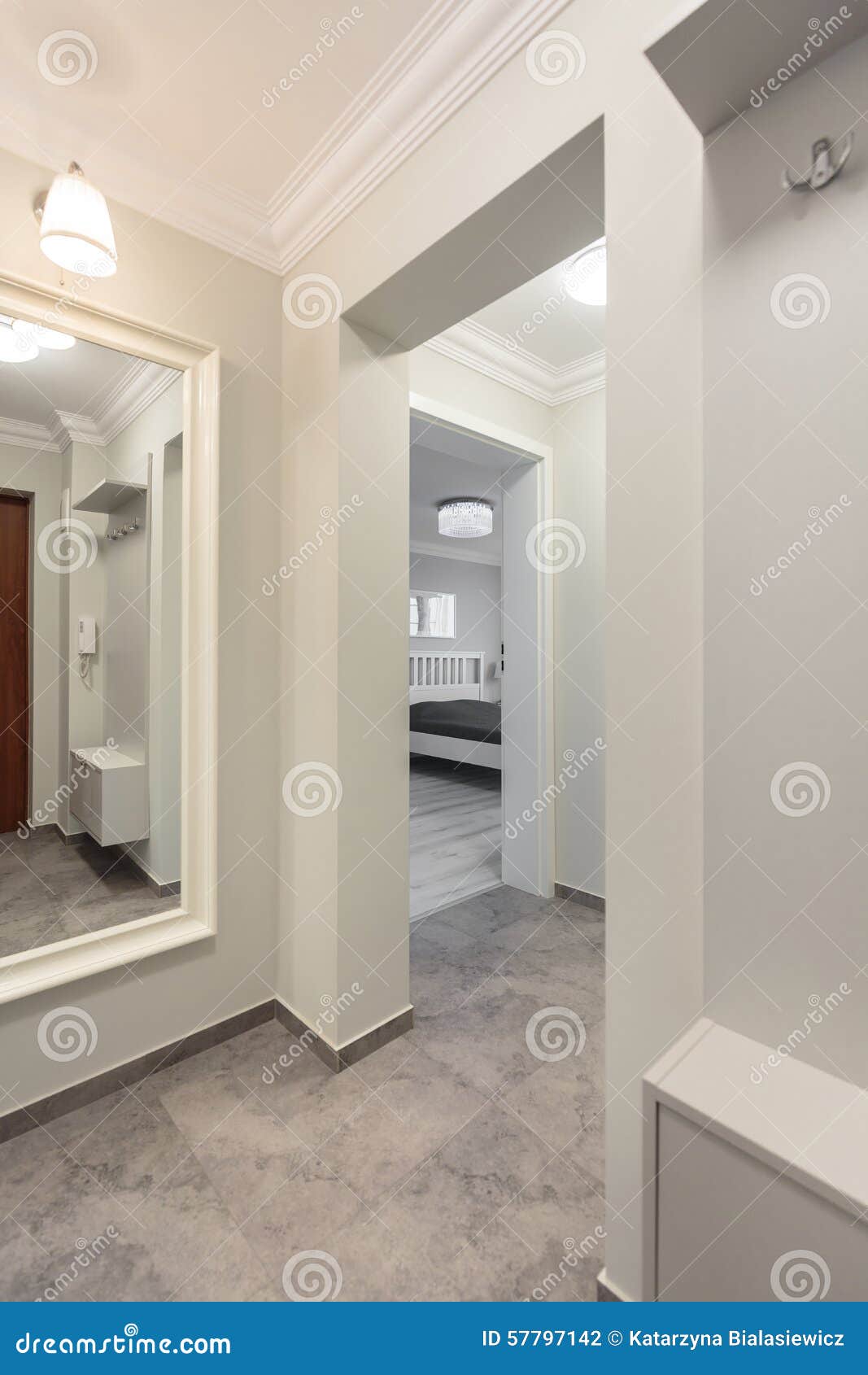 White Corridor in Modern Flat Stock Photo - Image of home, door: 57797142