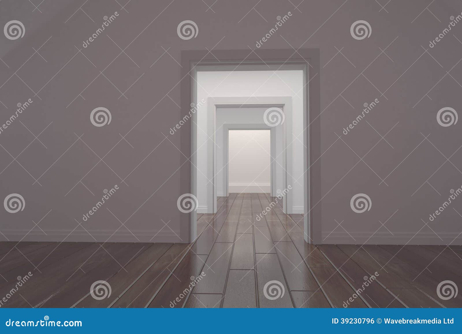 White Corridor with Open Doors Stock Illustration - Illustration of ...