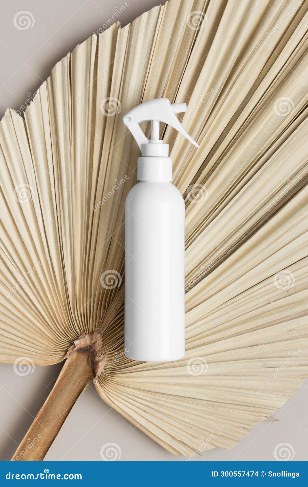 White Cosmetic Trigger Sprayer Bottle Mockup with a Palm Leaf on the ...