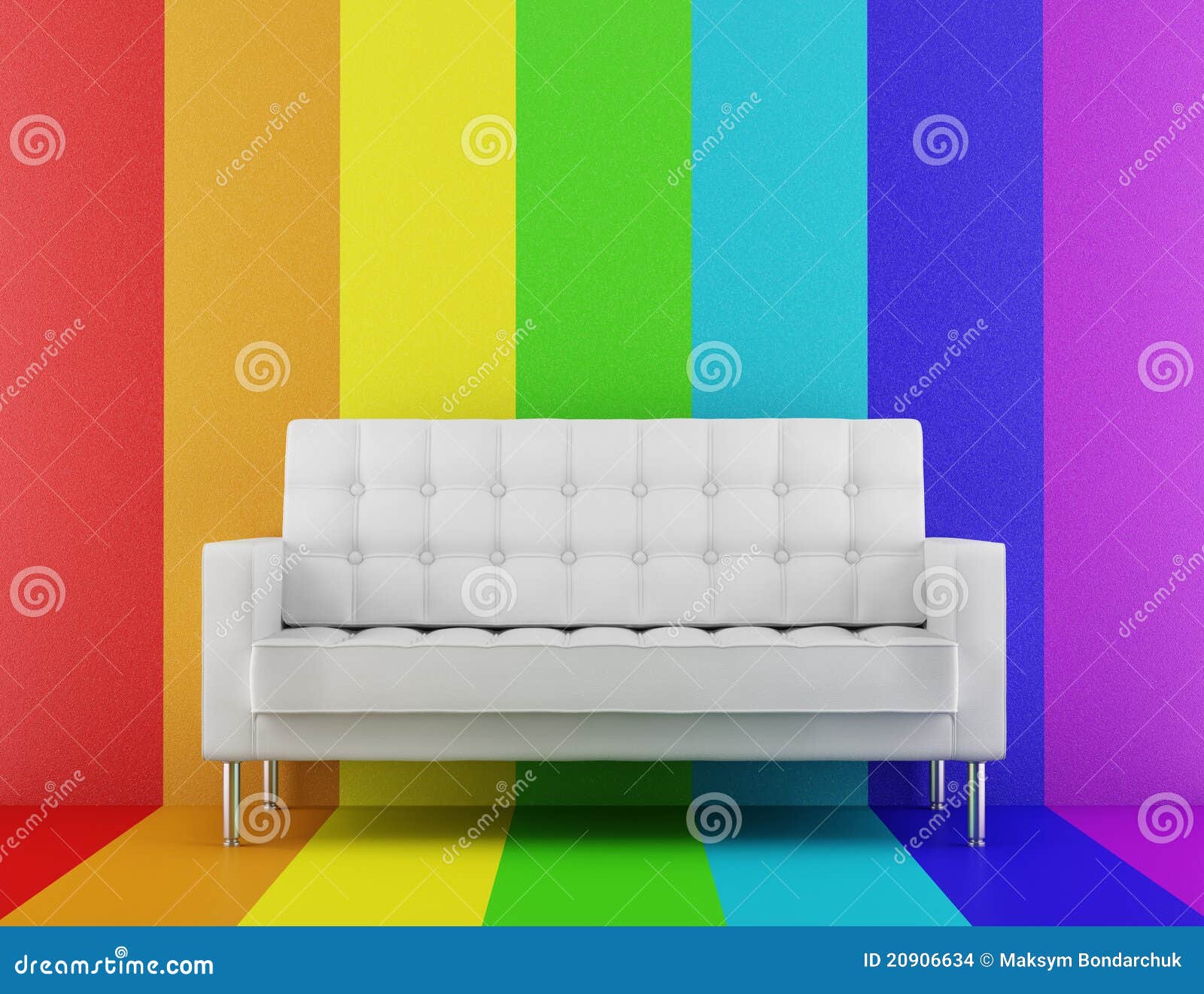 White Couch in Front of Multicolored Wall Stock Illustration ...