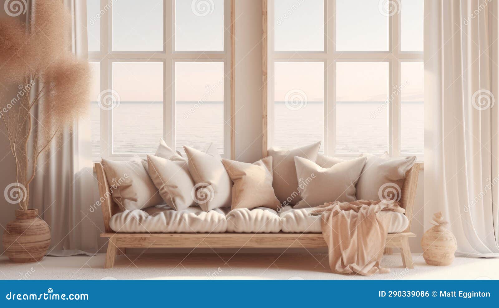 A White Couch Positioned in Front of a Large Window, Creating a Bright ...