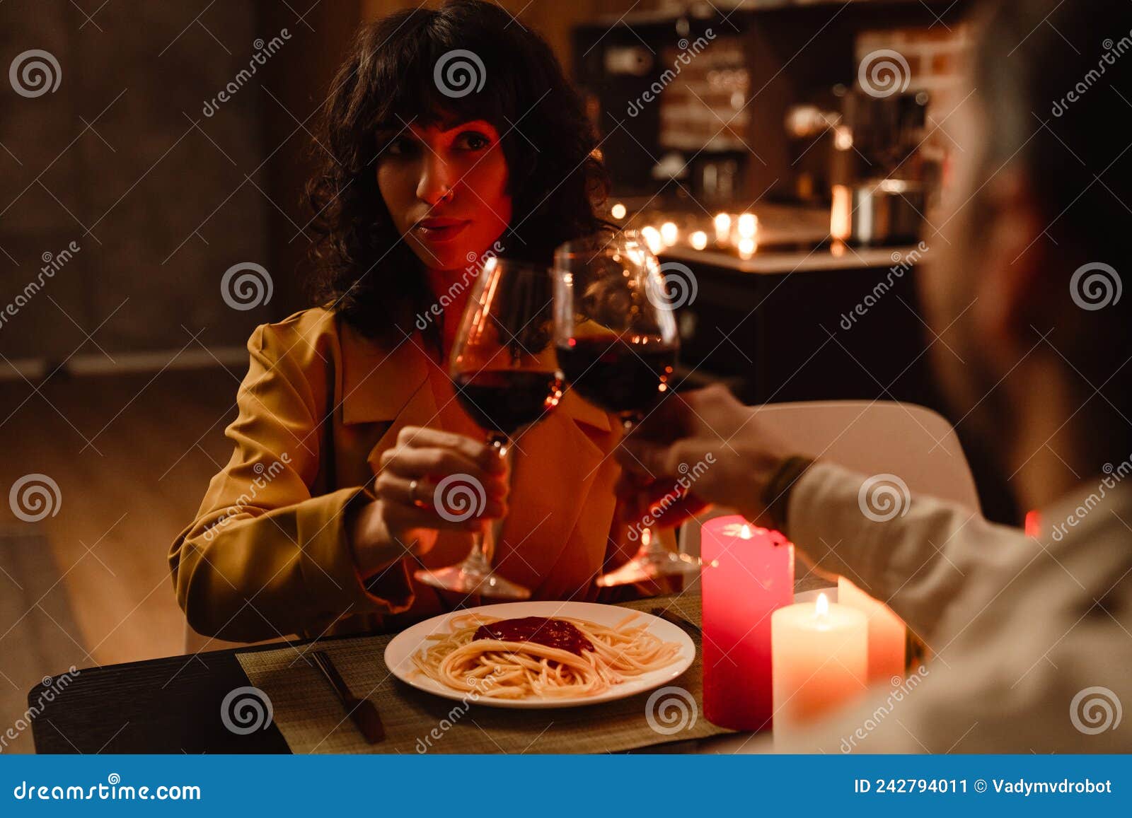 White Couple Having Romantic Dinner during Date in Restaurant Stock Image - Image of indoors ...