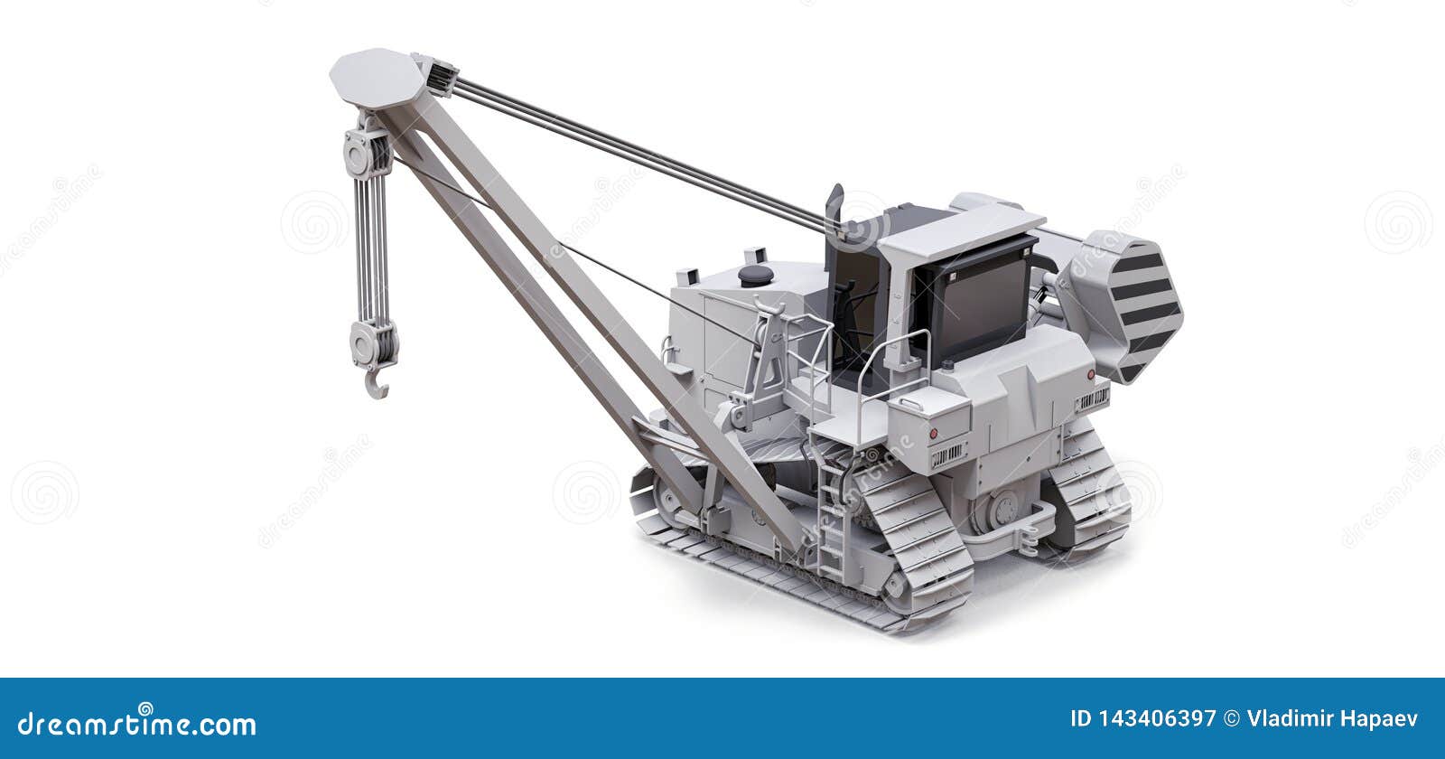 White Crawler Crane with Side Boom. 3d Rendering Stock Illustration ...