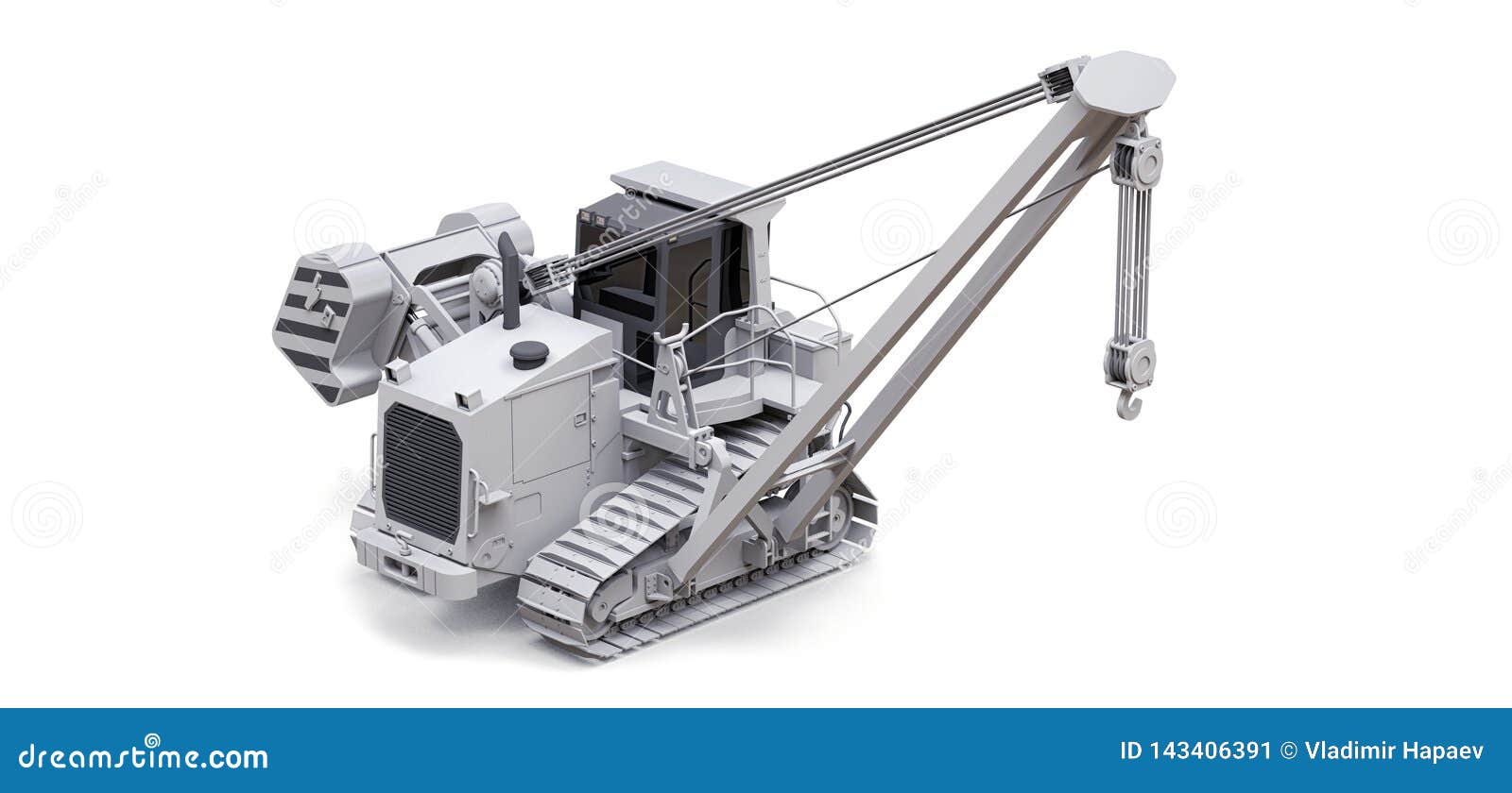 White Crawler Crane with Side Boom. 3d Rendering Stock Illustration ...