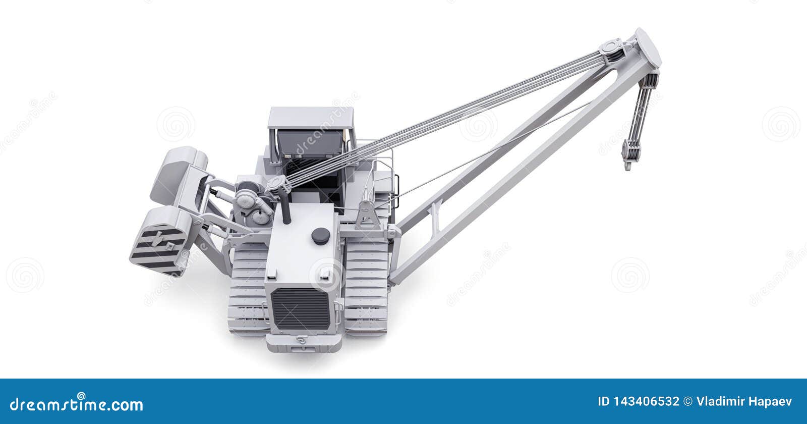 White Crawler Crane with Side Boom. 3d Rendering Stock Illustration ...