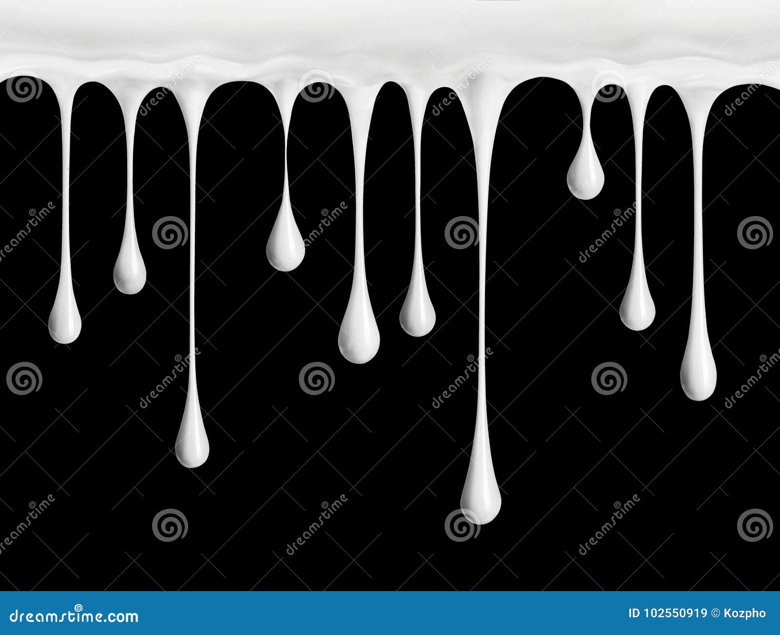 Milk Drops Flowing On Banner Blue Background, White Milk Drops Dripping ...