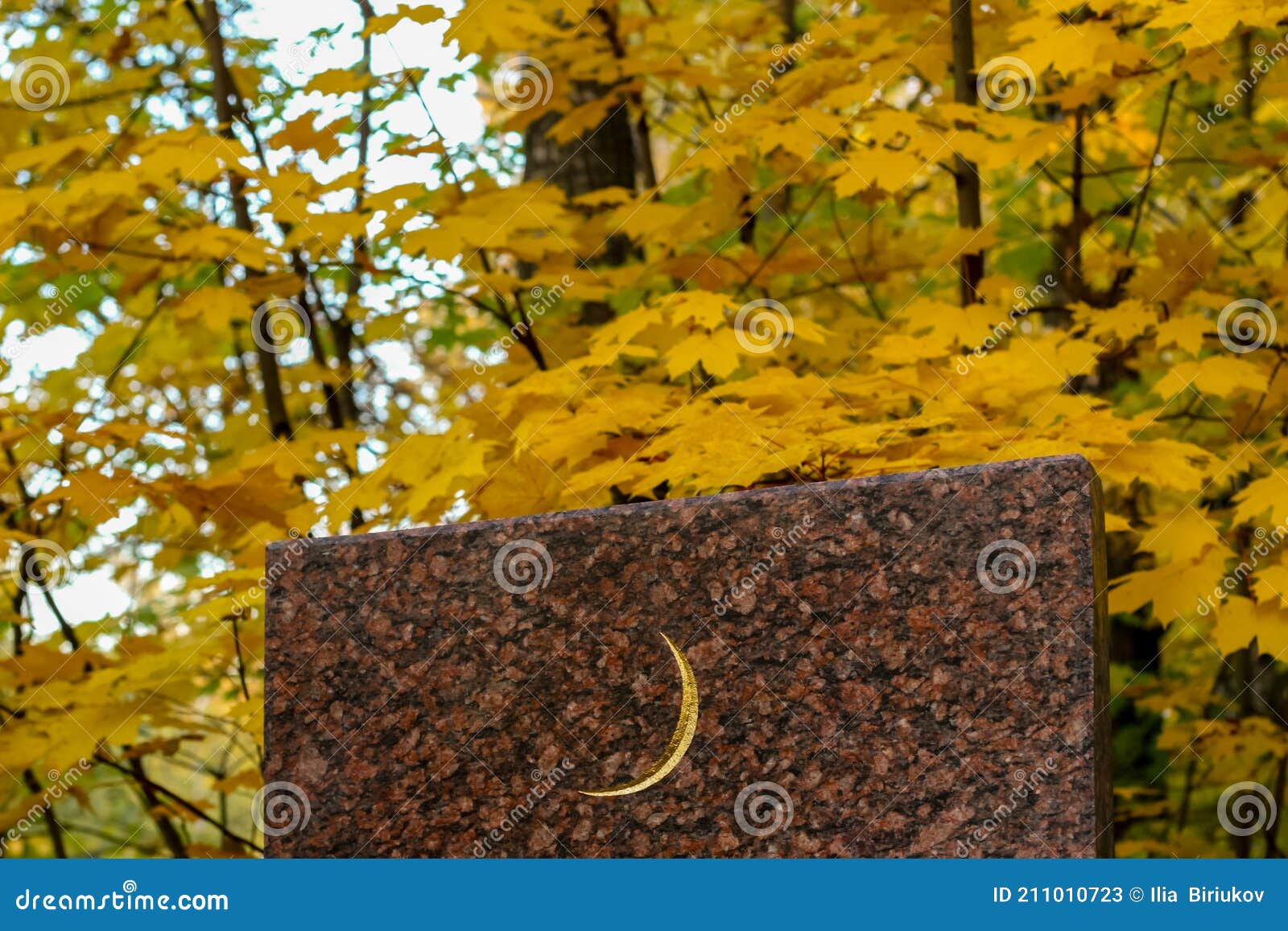 White Crescent Moon Symbol on the Grave Rectangular Granite Slab ...