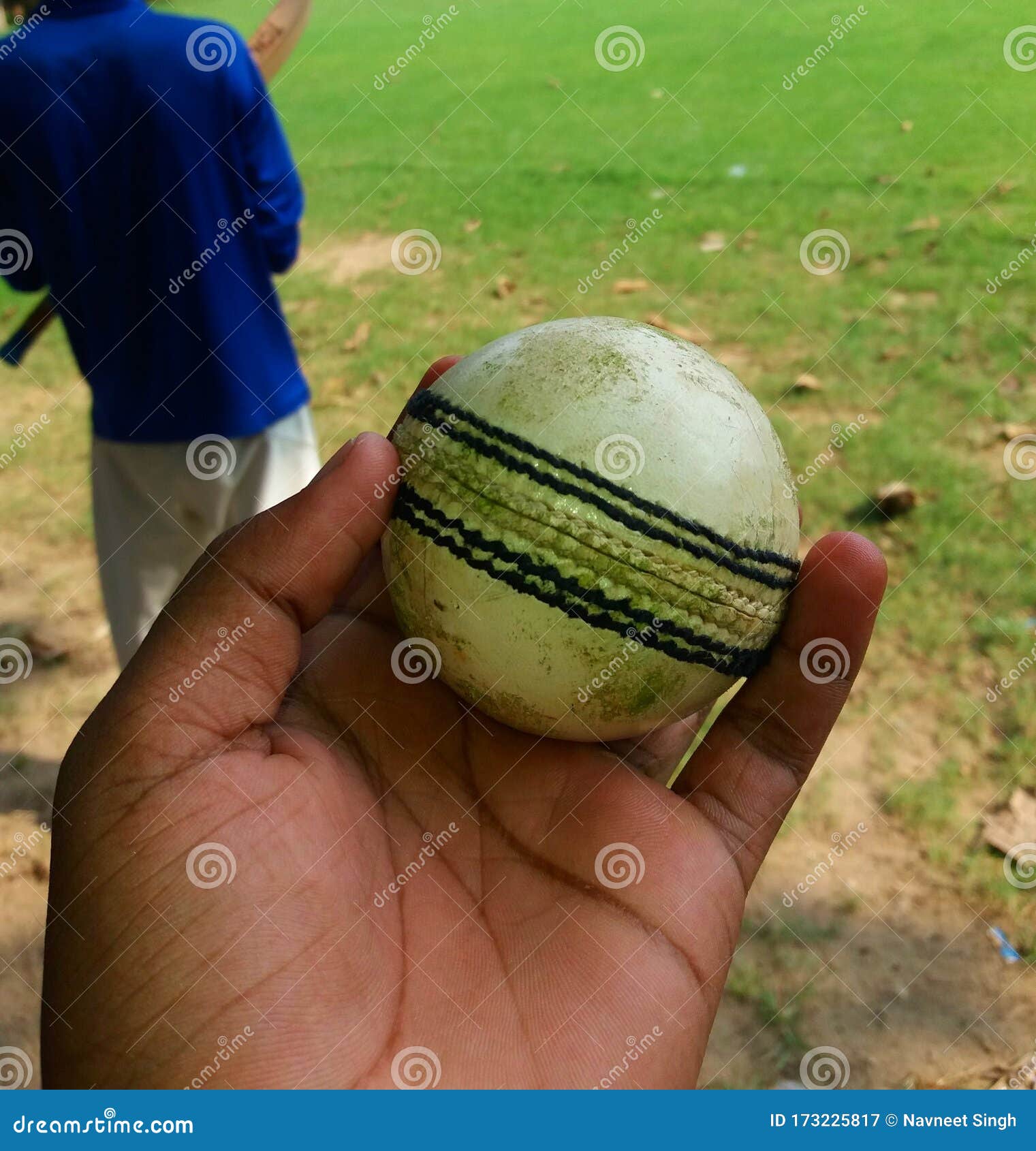 White Cricket ball in hand stock image. Image of ground - 173225817