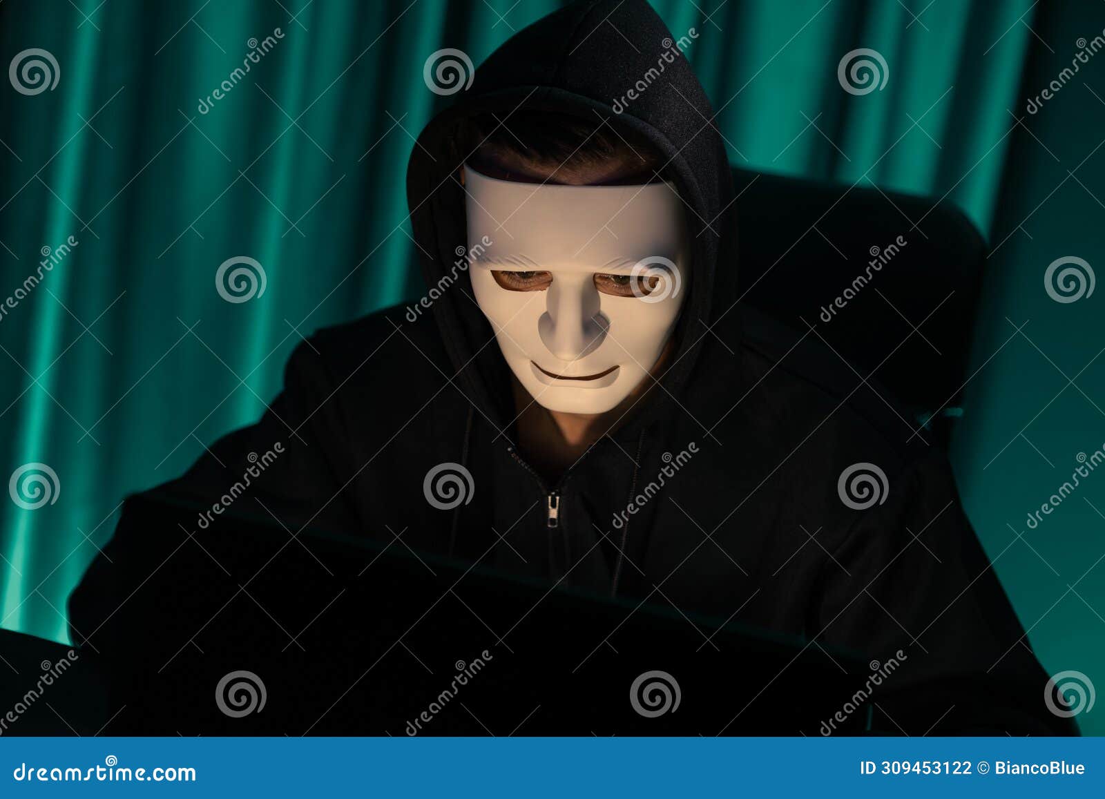 White Criminal Anonymous Mask Installing Coding Password Encryption. Pecuniary. Stock Photo ...