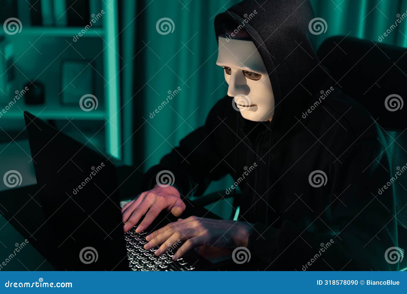 White Criminal Anonymous Mask Installing Coding Password Encryption. Pecuniary. Stock Photo ...