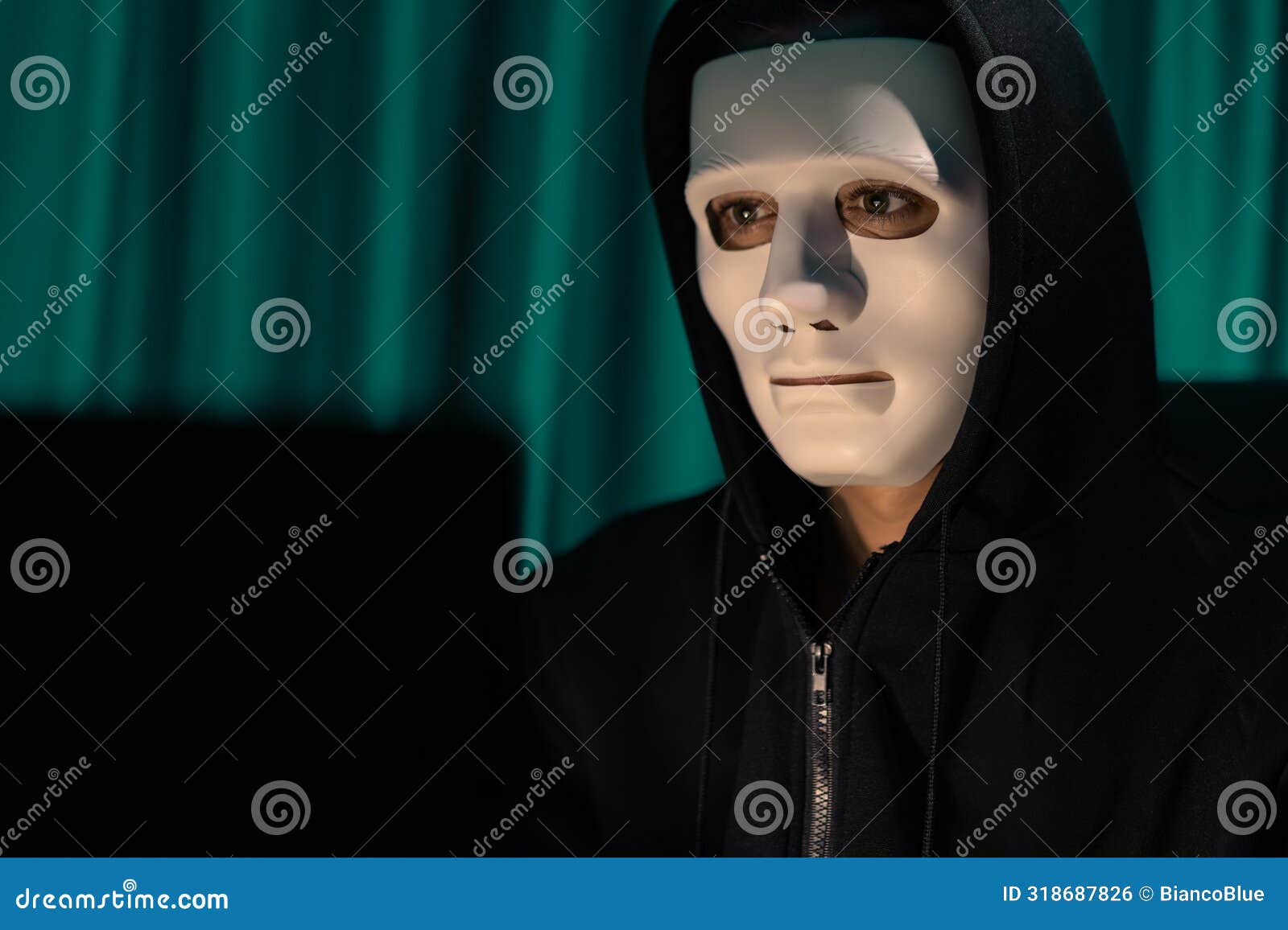 White Criminal Anonymous Mask Installing Coding Password Encryption. Pecuniary. Stock Photo ...