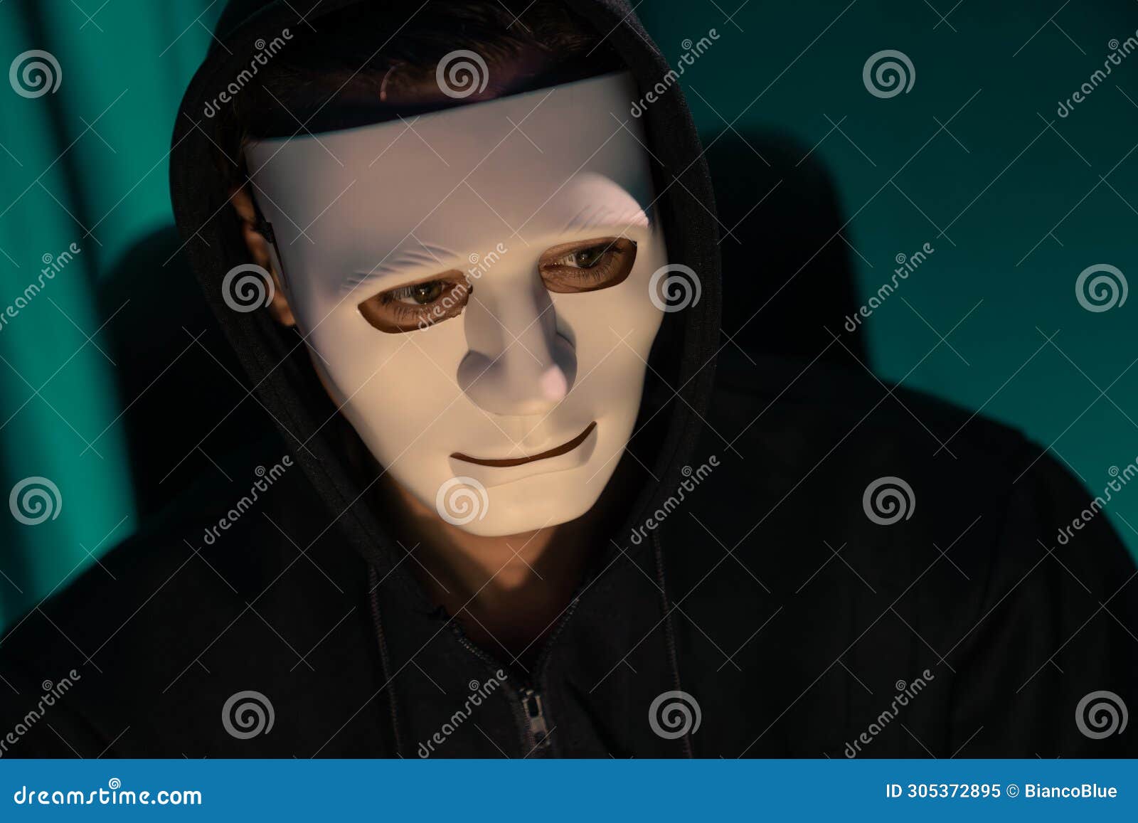 White Criminal Anonymous Mask Installing Coding Password Encryption Pecuniary Stock Image