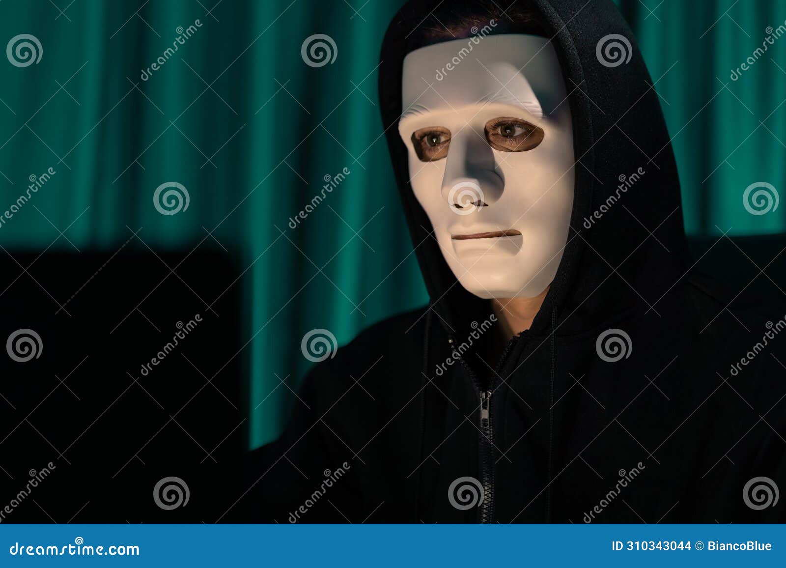 White Criminal Anonymous Mask Installing Coding Password Encryption. Pecuniary. Stock Photo ...
