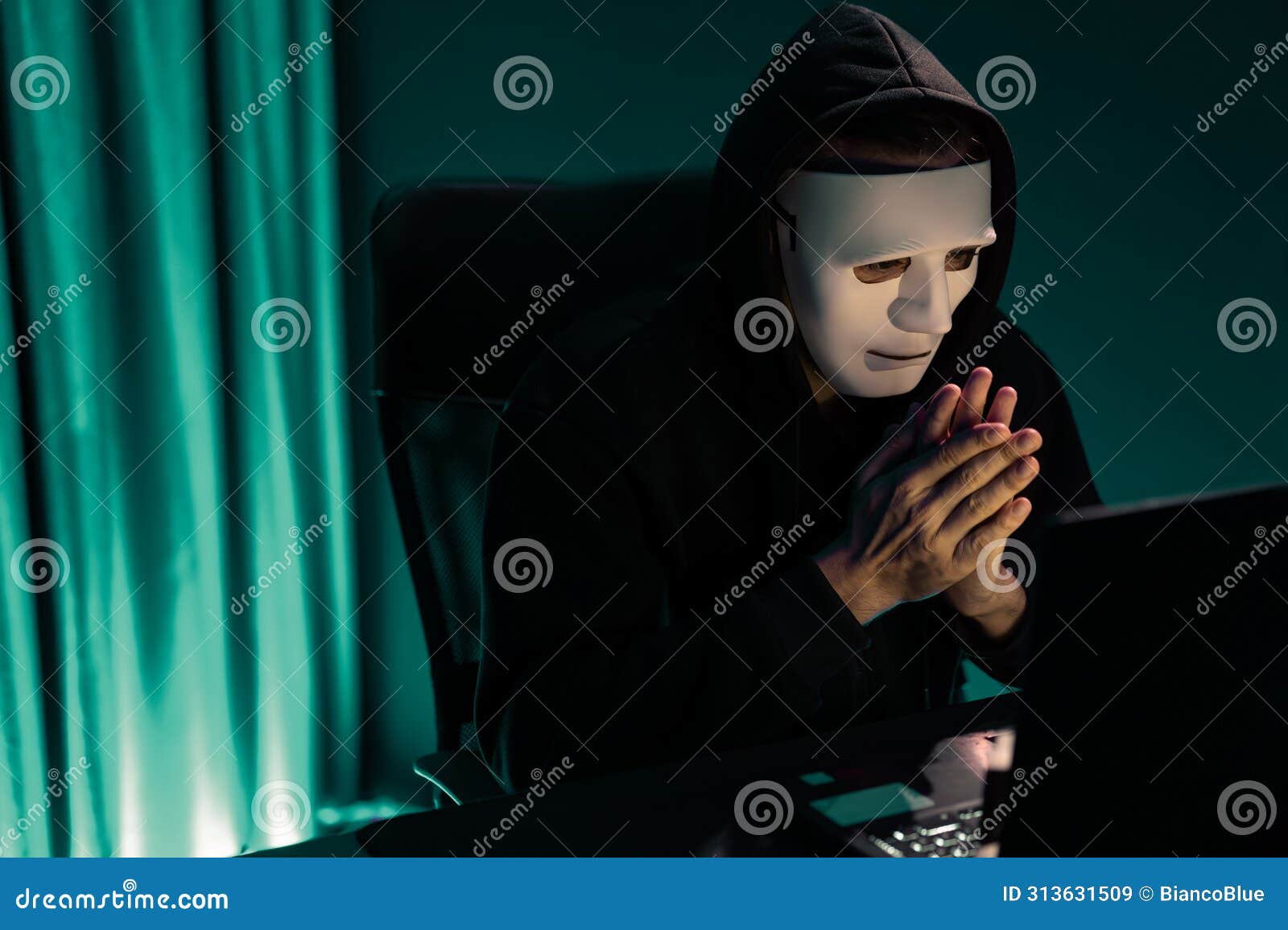 White Criminal Anonymous Mask Installing Coding Password Encryption. Pecuniary. Stock Image ...