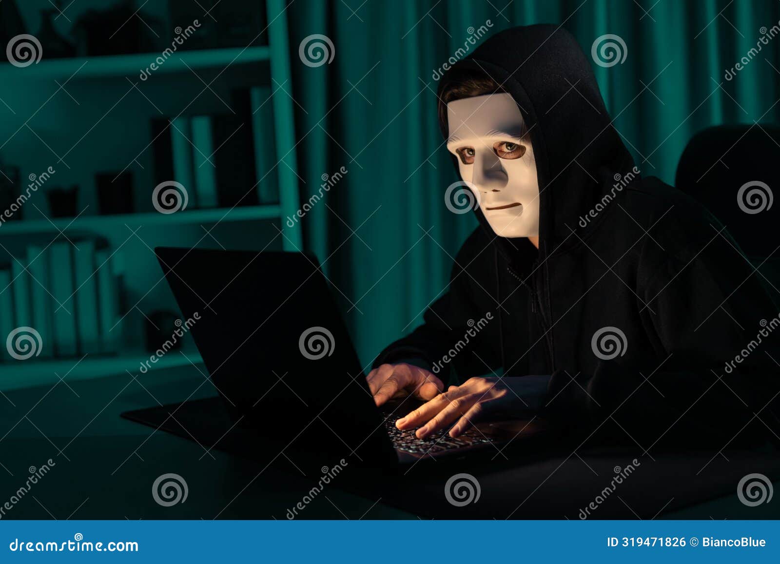 White Criminal Anonymous Mask Installing Coding Password Encryption