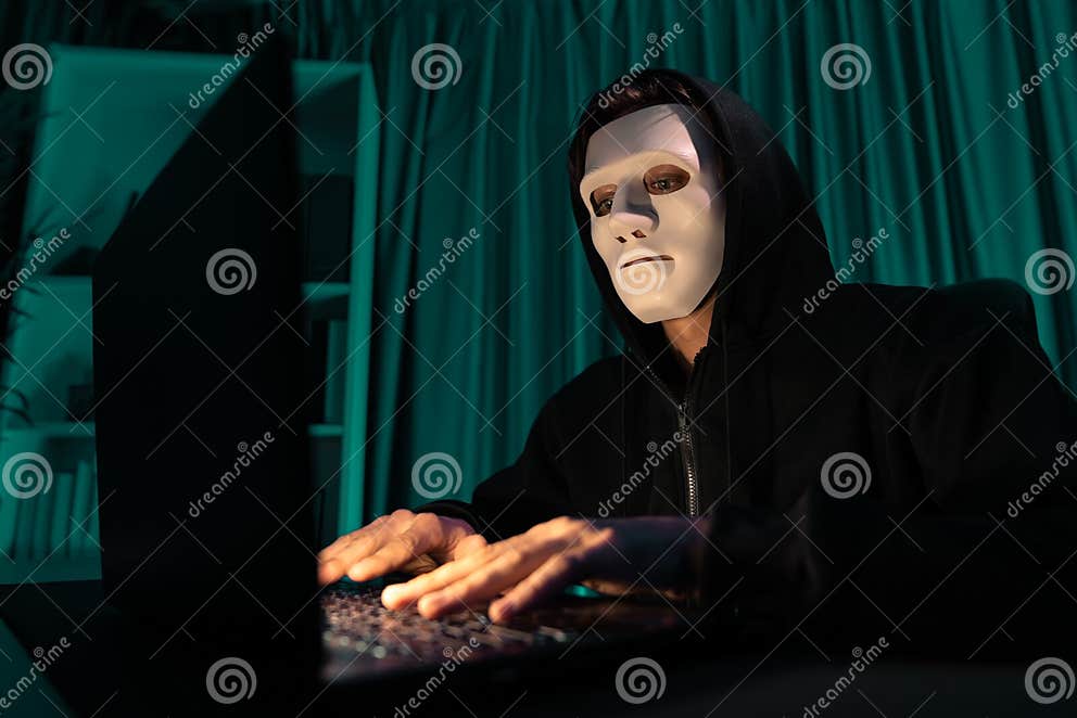 White Criminal Anonymous Mask Installing Coding Password Encryption ...