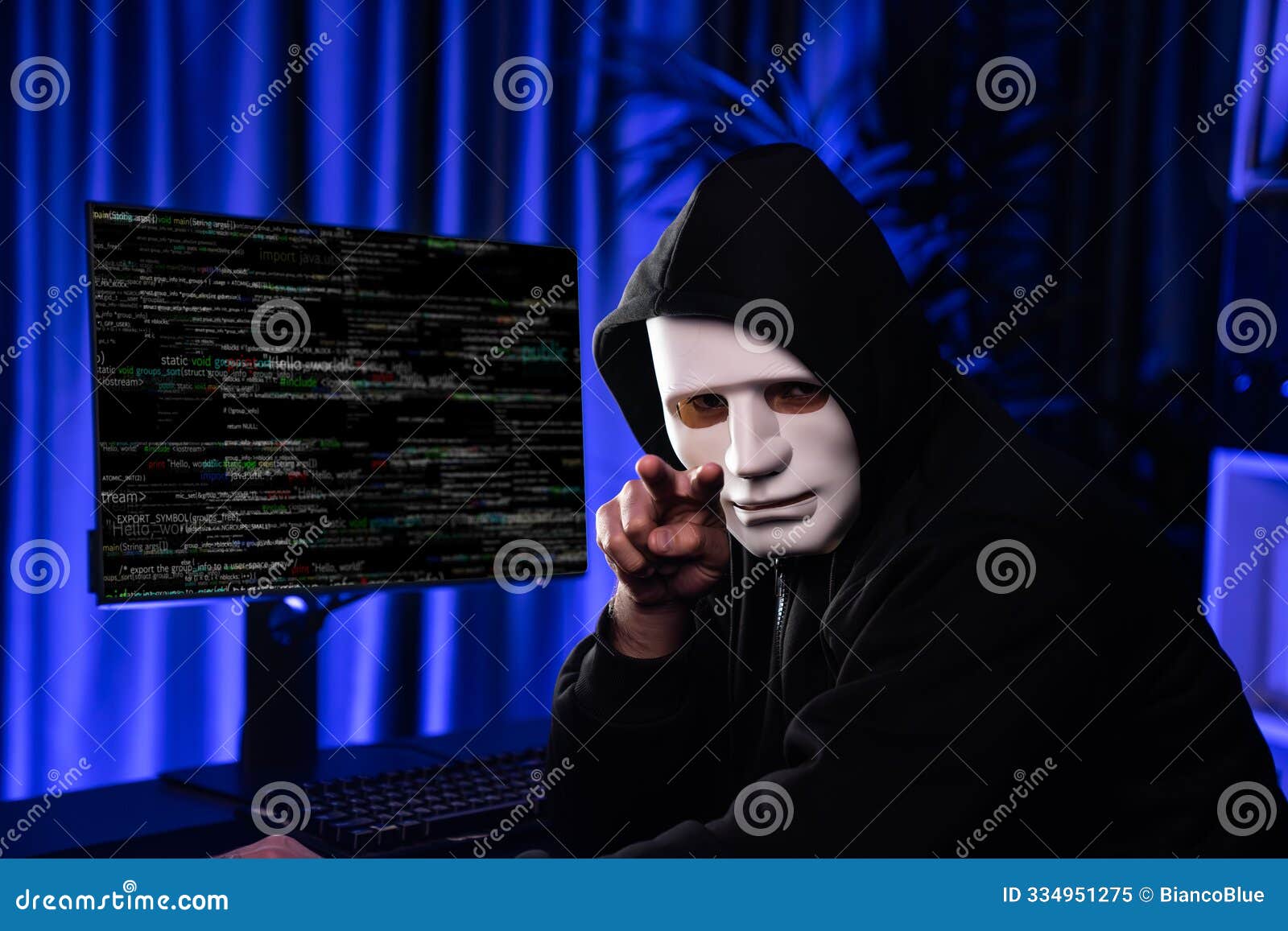 White Criminal Anonymous Mask Pointing To Camera, Provoke As Hacker ...