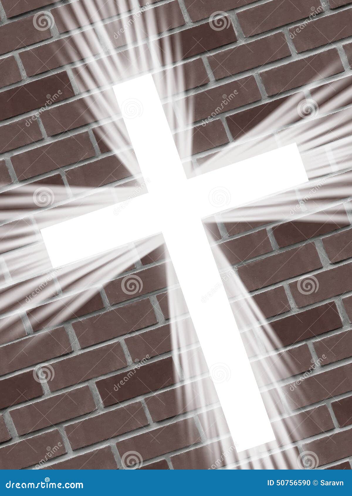 White Cross with Light Rays and Red Bricks Christian Symbol of ...