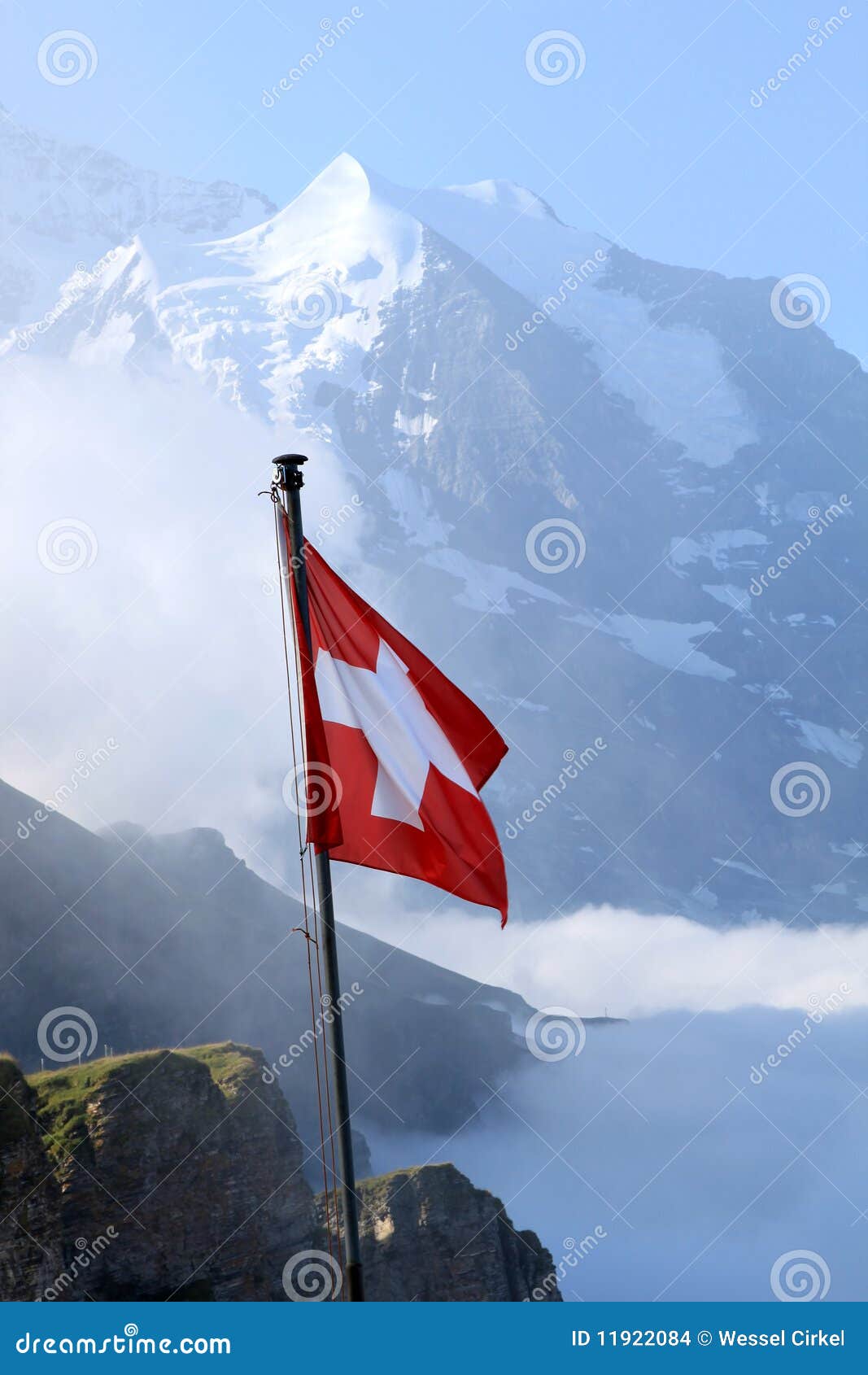 White Cross of the Red Swiss Flag in the Alps Stock Photo - Image of ...