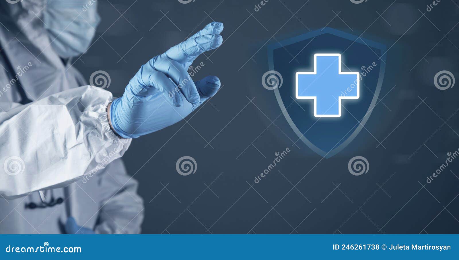 White Cross on the Shield. the Doctor Clicks on the Screen Stock Photo ...