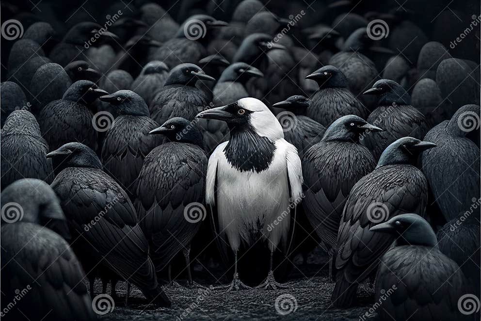 White Crow among Black Crows.. AI Generated. Stock Photo - Image of ...