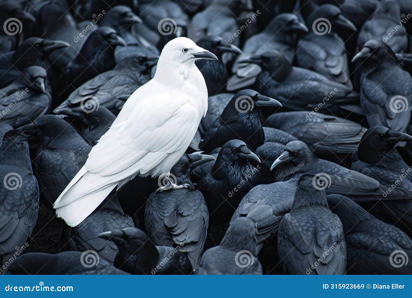White Crow in Flock of Black Crows Stock Illustration - Illustration of ...