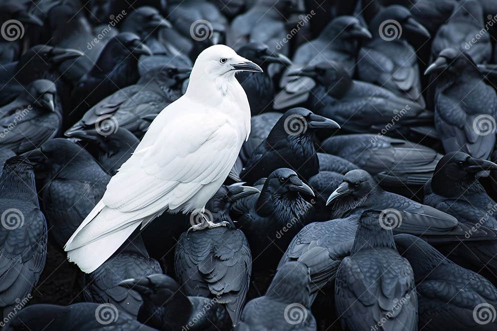 White Crow in Flock of Black Crows Stock Illustration - Illustration of ...