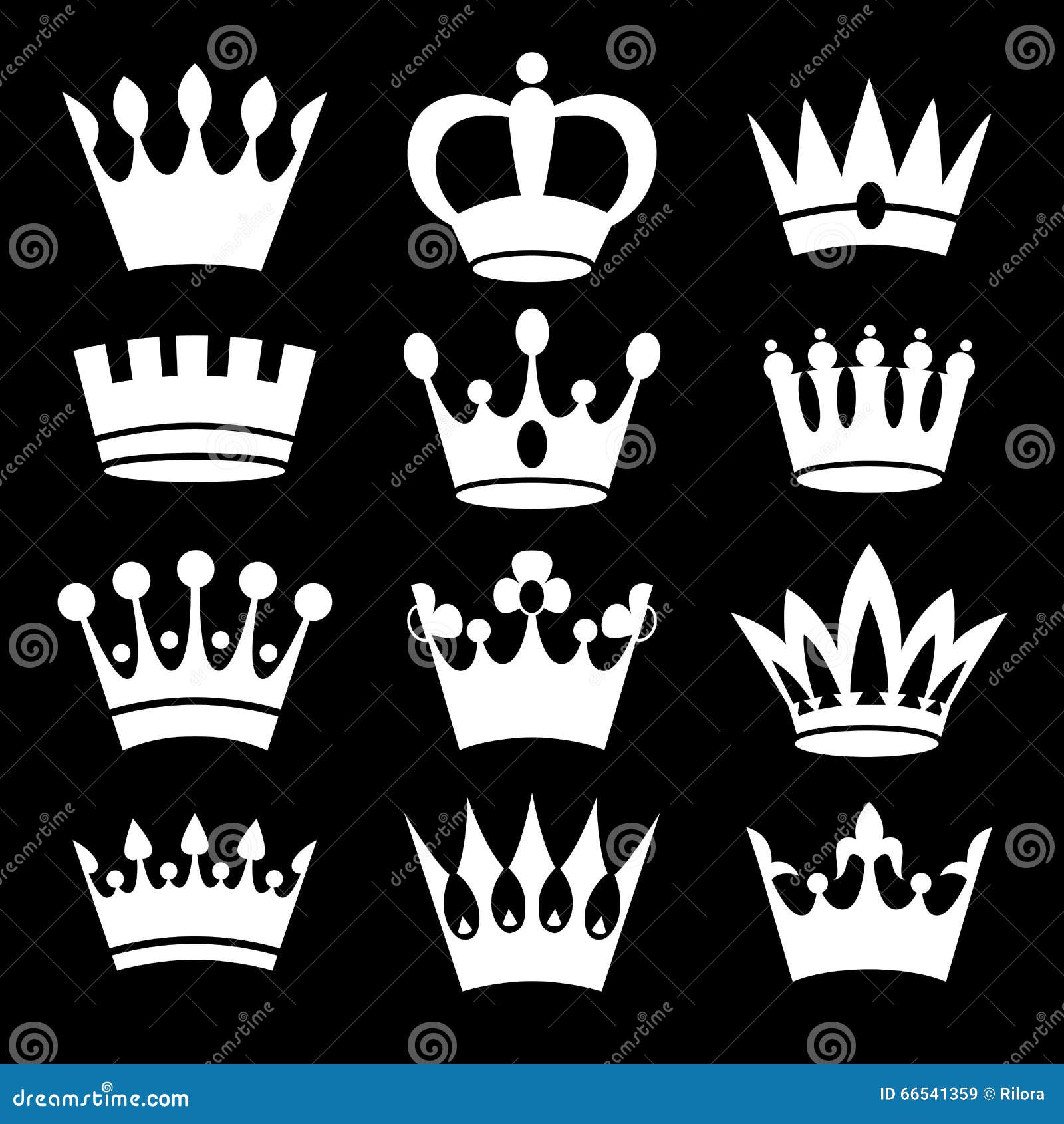 White Crowns on Black Background. Stock Vector - Illustration of design ...