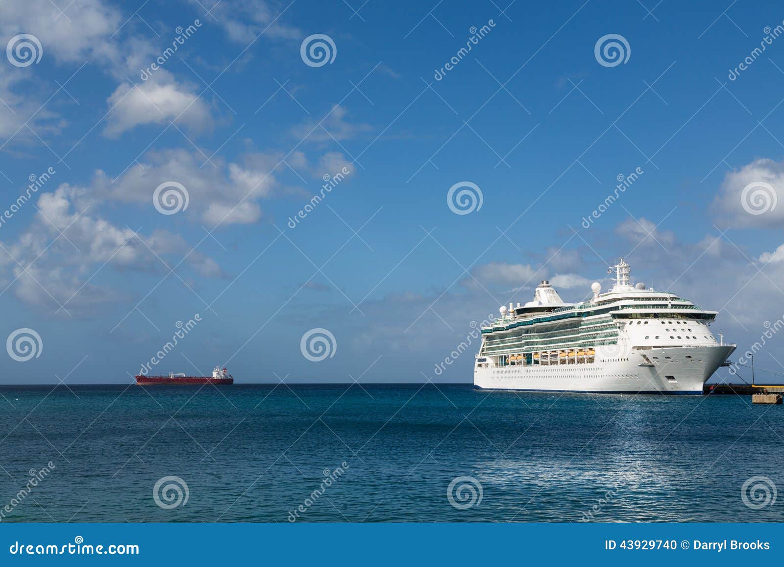 White Cruise Ship and Red Freighter Stock Photo - Image of travel, boat ...