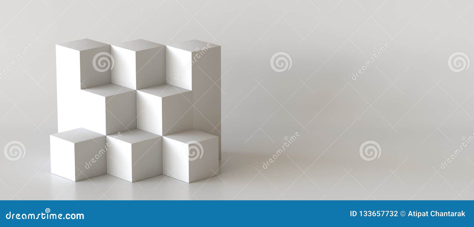 White Cube Boxes with White Blank Wall Background. Stock Illustration ...