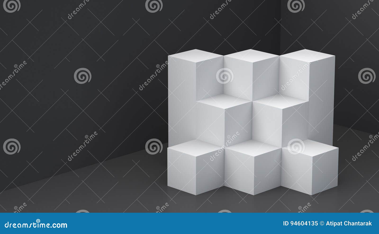 White Cube Boxes with Dark Blank Wall Background for Display. 3D ...